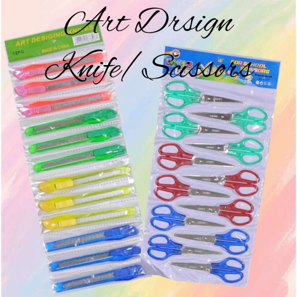 12PCS Art Design Knife/Scissors 4Color Big/Small Utility Knife Scissors ...