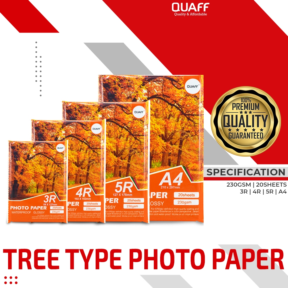 QUAFF Tree Type Inkjet Photo Paper Glossy A4 | 5R | 3R & 4R Size 230gsm ...
