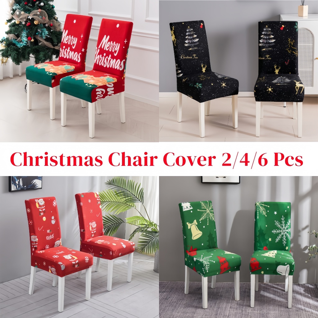 Christmas Chair Covers 2/4/6 Pcs Dining Seat Covers with Green and Red ...