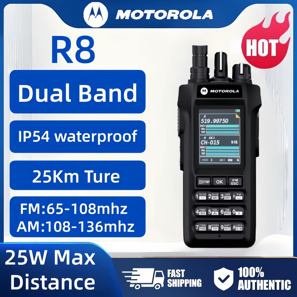 Motorola R8 IP68 4 Band VHF/UHF Radio 30W 50KM 10000mAh Type-C two way ...