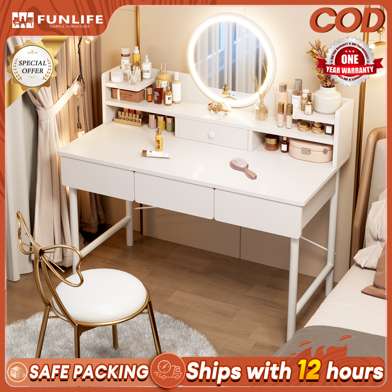 Nordic Simple Vanity Table With Led Light Mirror With Drawer Dresser ...