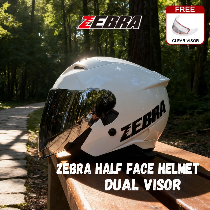 【𝑶𝑭𝑭𝑰𝑪𝑰𝑨𝑳】 Zebra Half Face Helmet Dual Visor for Motorcycle Men and ...