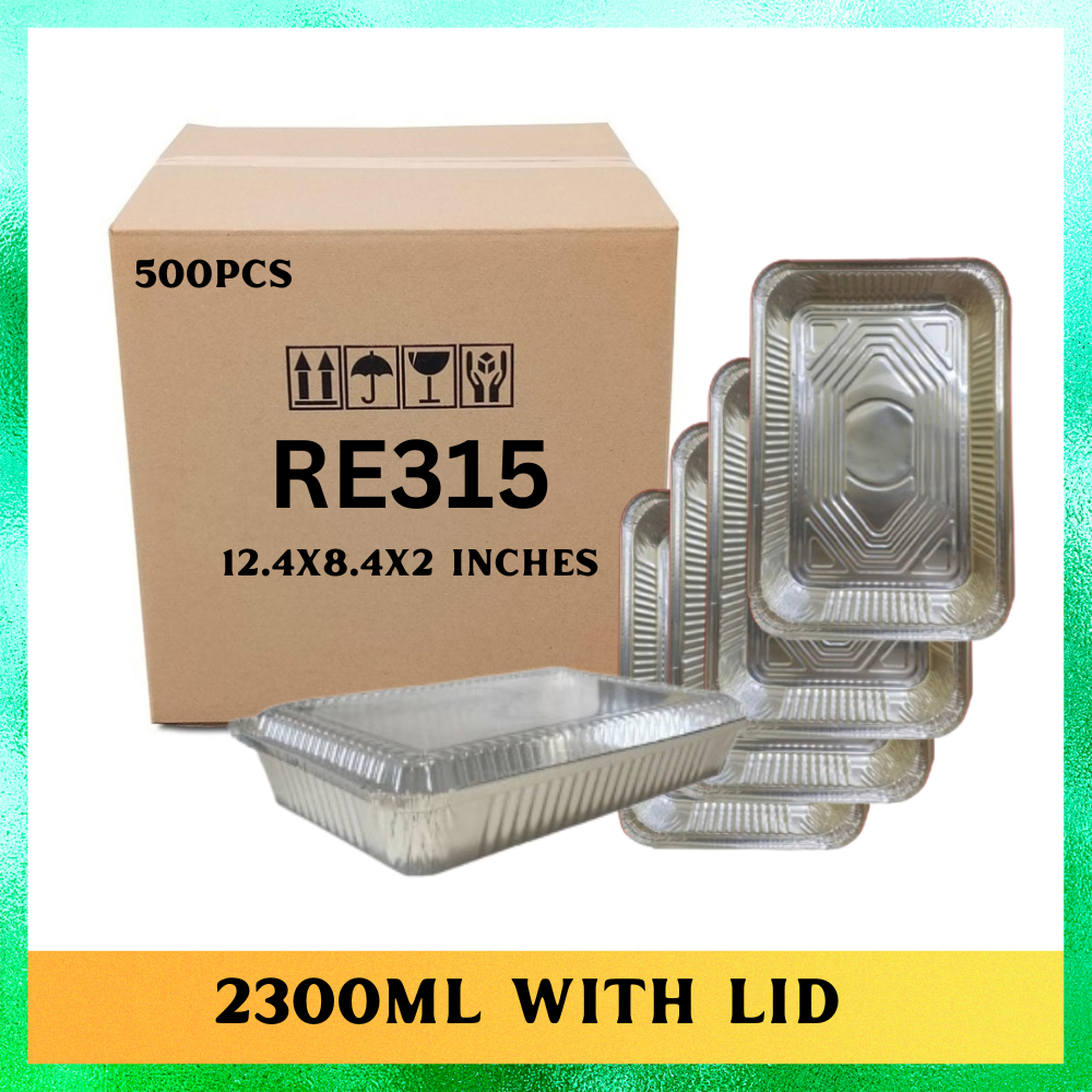 RE315 (500 PCS) 12.4x8.4x2 Inches Aluminum Foil Tray With Lid 2300ml ...