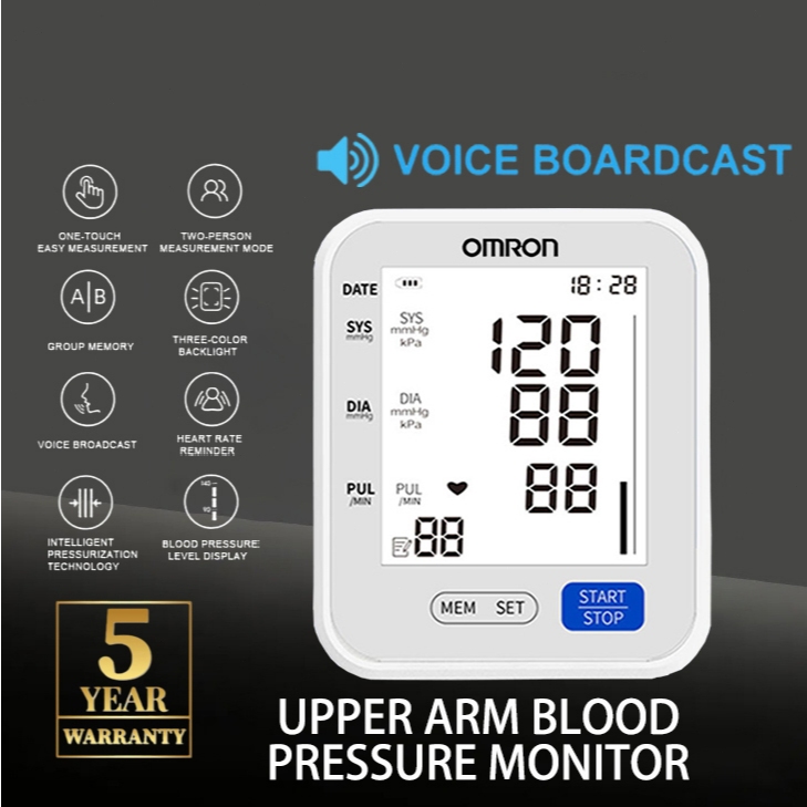 Portable Upper Arm Blood Pressure Monitor with Voice, Dual Power ...