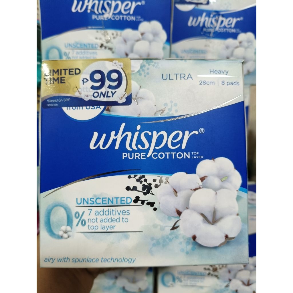 whisper pure cotton ultra heavy 28cm 8 pads | Shopee Philippines