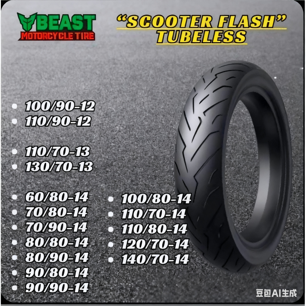 BEAST FLASH P6240 TUBELESS MOTORCYCLE TIRE 13-14-17" (INCHES ...