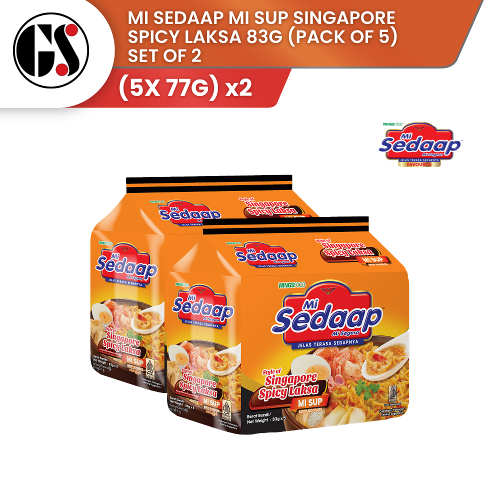 Mi Sedaap Mi Sup Style of Singapore Spicy Laksa 83g (Pack of 5) Set of ...