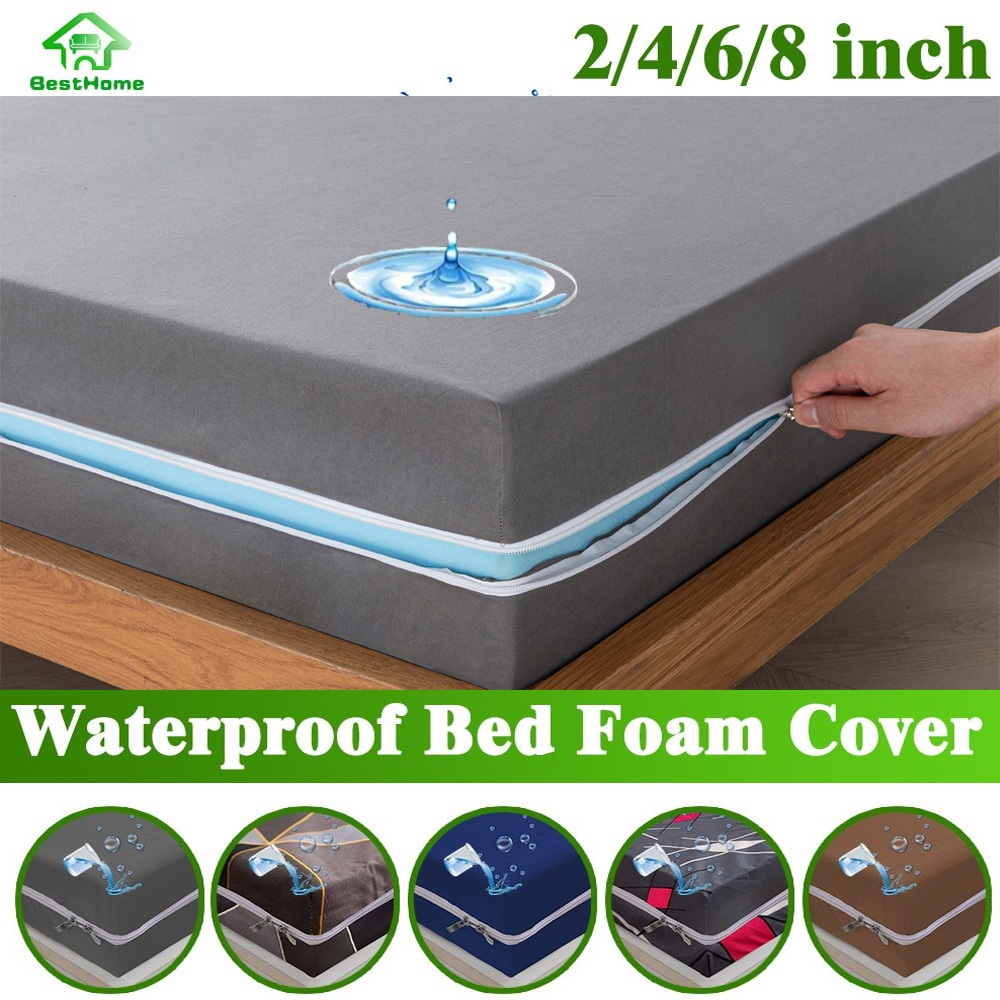 2/4/6/8 inches Waterproof Foam Cover With Long Zipper Thickness Bed ...