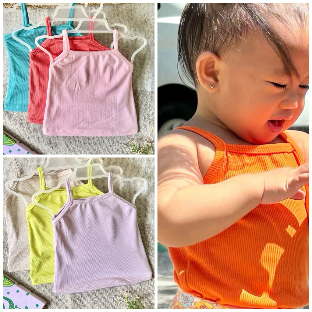 6pcs/3pcs Plain Knitted Spaghetti Sando for Girls (6M–4Y) | Soft ...