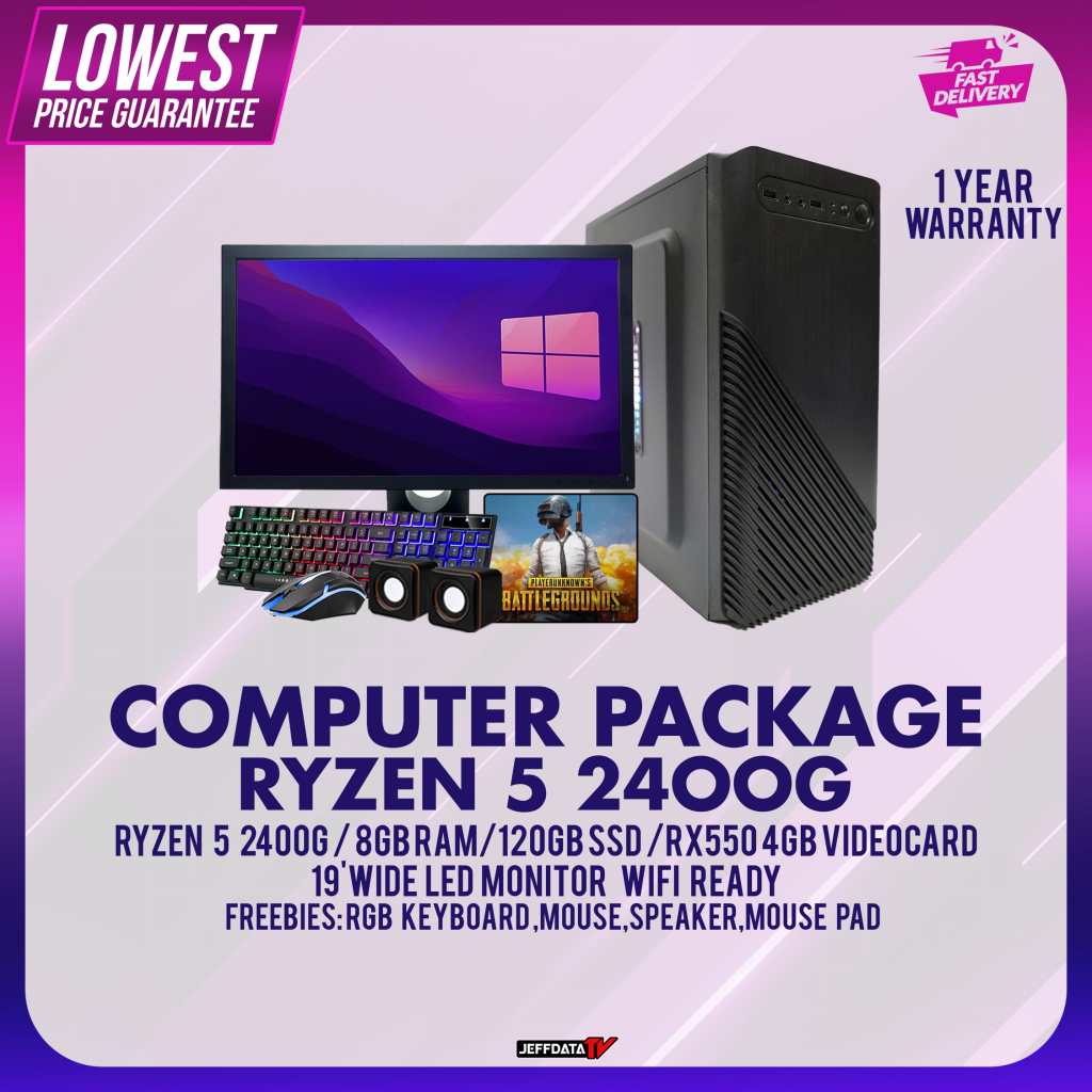 COMPUTER SETRYZEN 5 2400G 8GB RAM DDR4 120GB SSD RX550 4GB GOU 19 LED ...