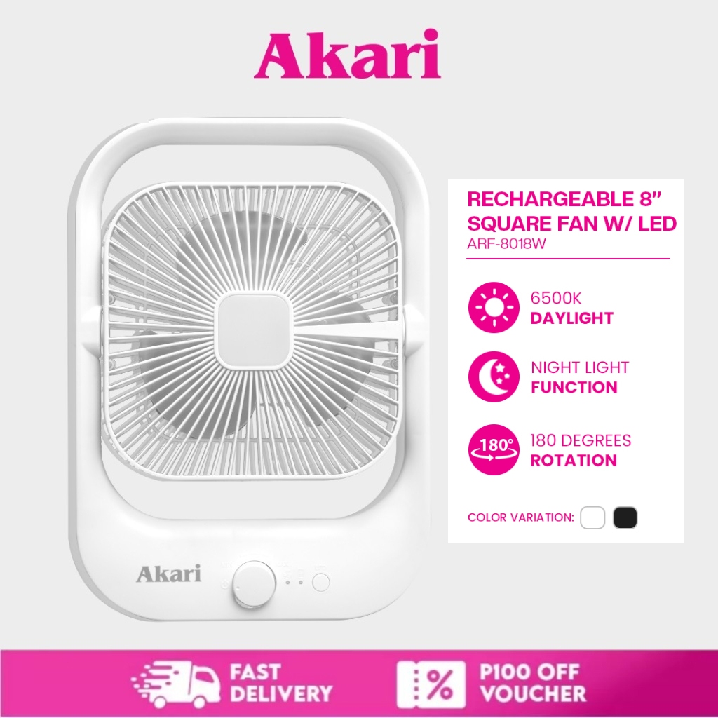 Akari ARF-8018 Rechargeable Eliptical Fan w/ LED 8" | Shopee Philippines