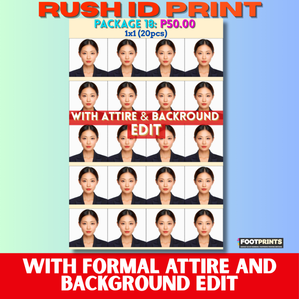 Rush ID Photo Print Package – 1x1, 2x2 & Passport Size Set with Formal ...