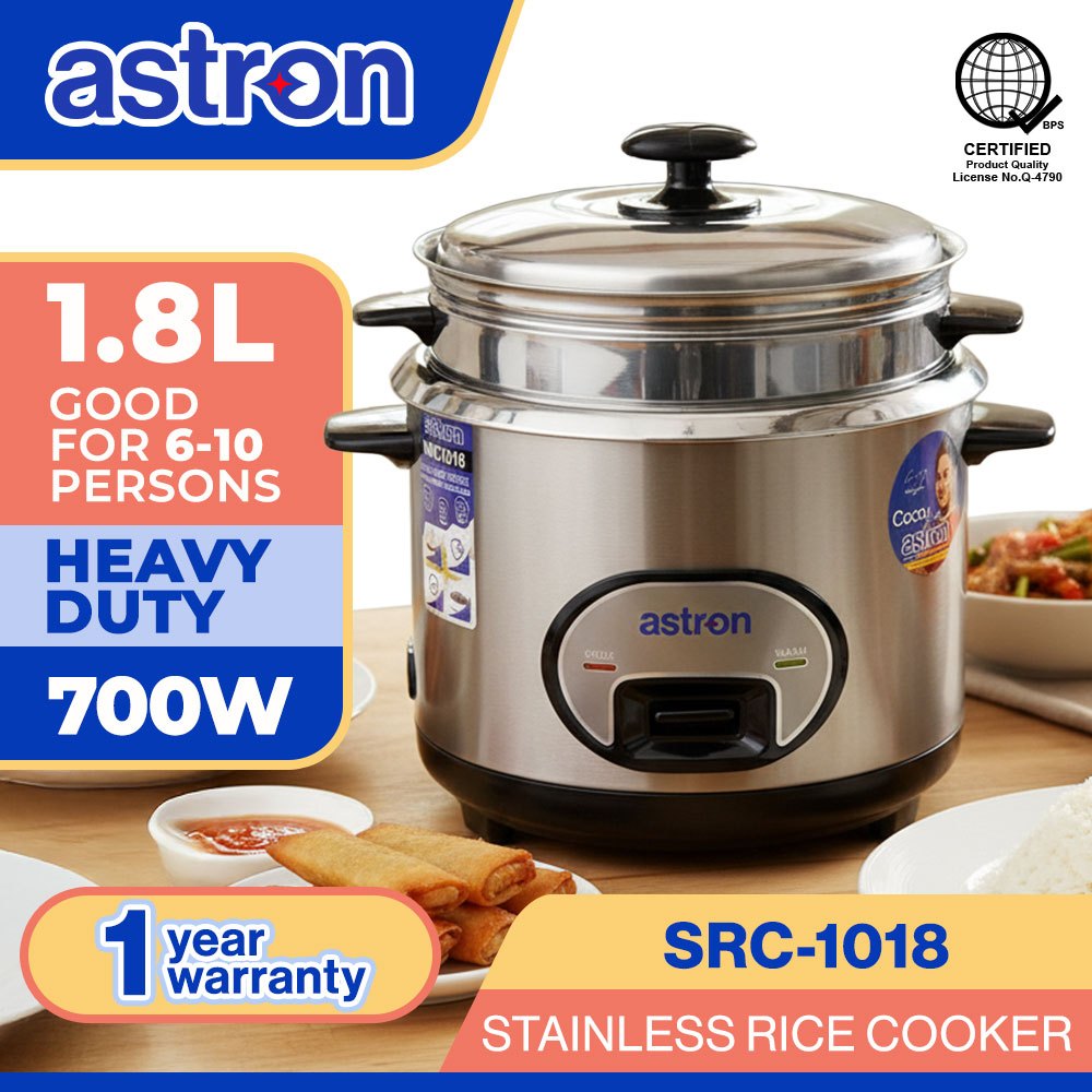 Astron SRC1018 Rice Cooker with Steamer - 1.8 Liter | Easy to Clean | 6 ...