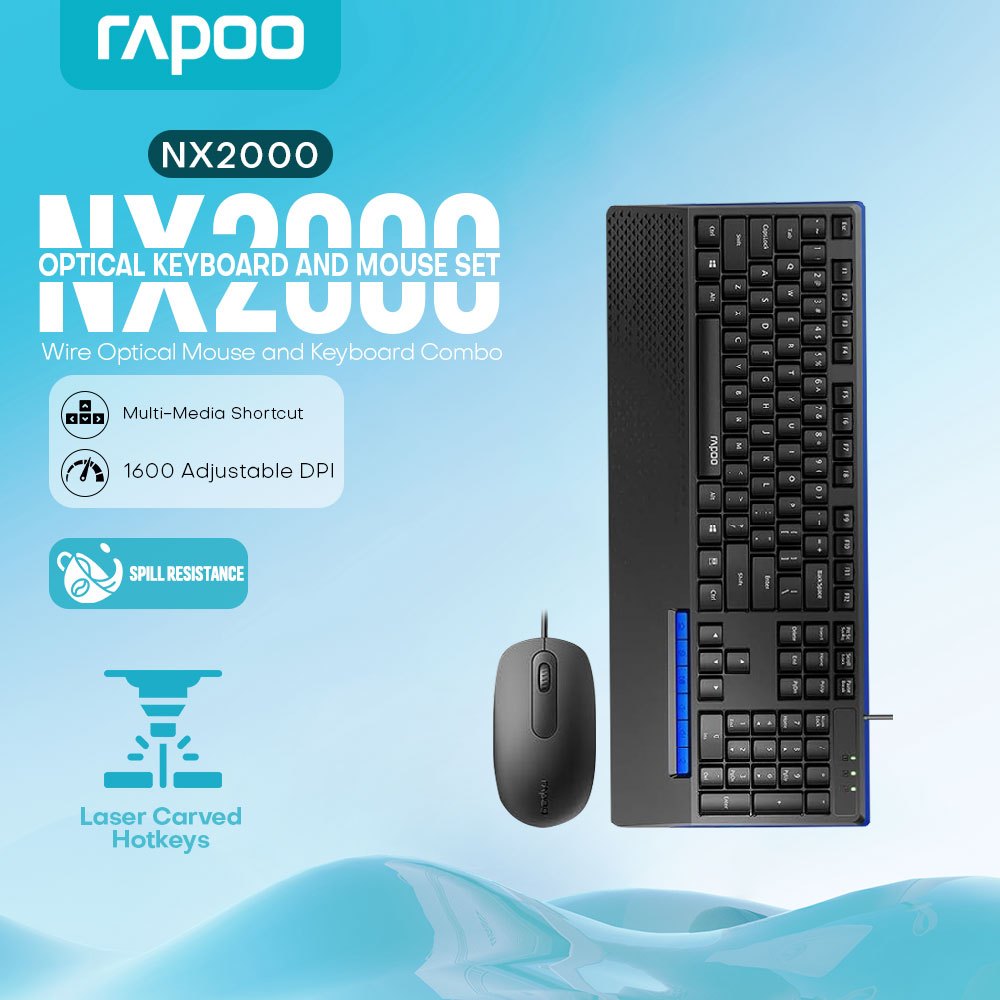 Rapoo NX2000 Wired Keyboard and Mouse Set Combo 1600DPI | Shopee ...