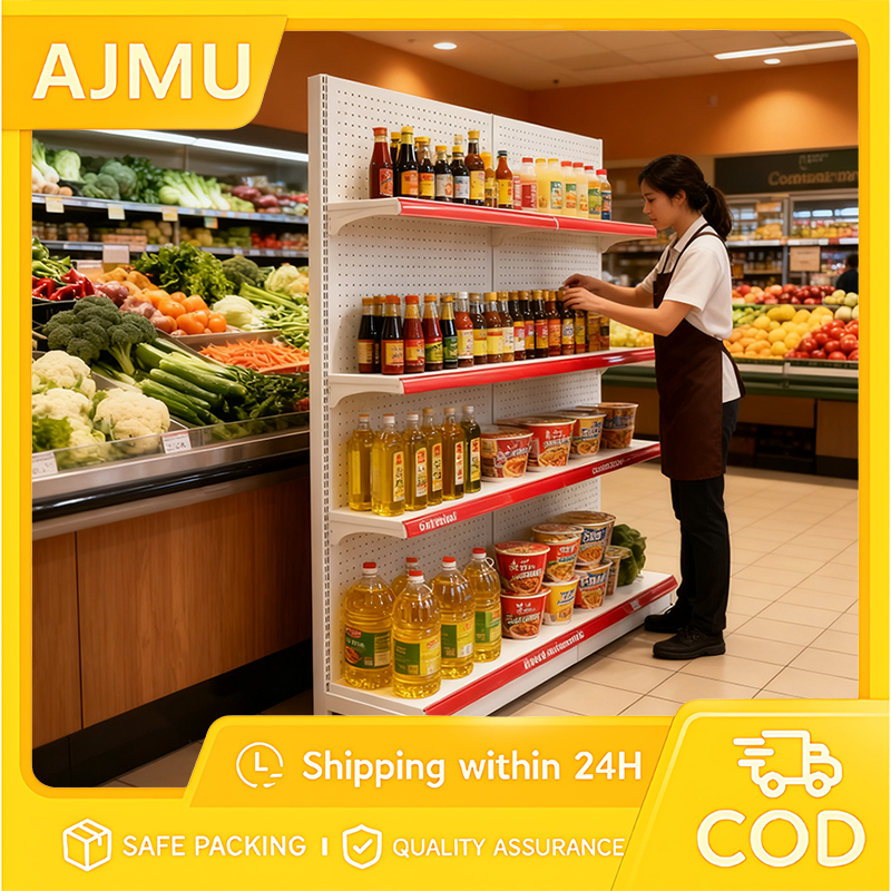 AJMU 5 Tier Metal Shelving Supermarket Snack Rack Kitchen Multi Use ...