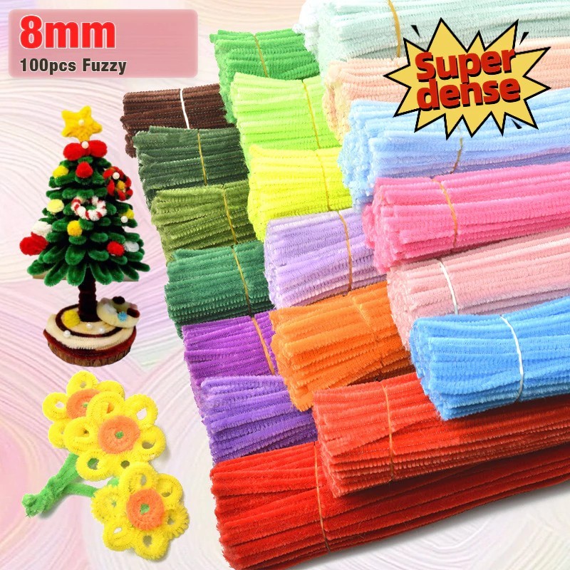 100pcs Colorful Fuzzy Wires Chenille Twisted Sticks Perfect for Diy ...