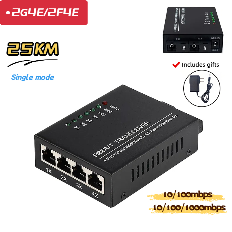 Gigabit Optical 2 SC Port 4RJ45 fiber transceiver Media Converter ...