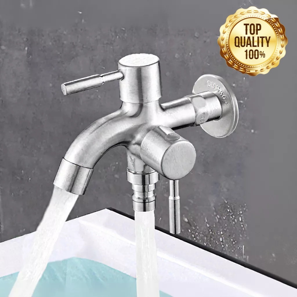 304 Stainless Steel 1 in 2 out Head Two Way Water Washer Tap Faucet in ...