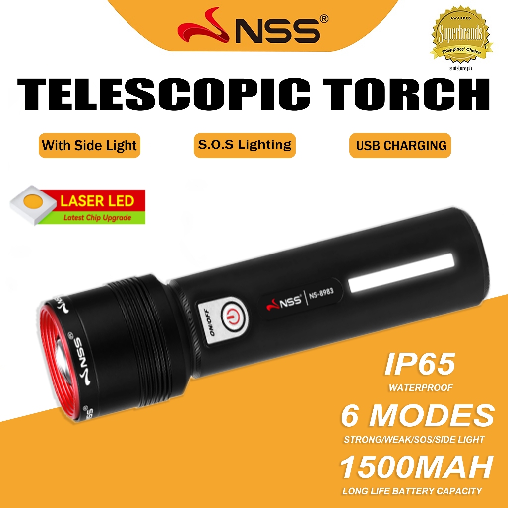 NSS Telescopic Torch Rechargeable LED Bright Flashlight Hiking ...