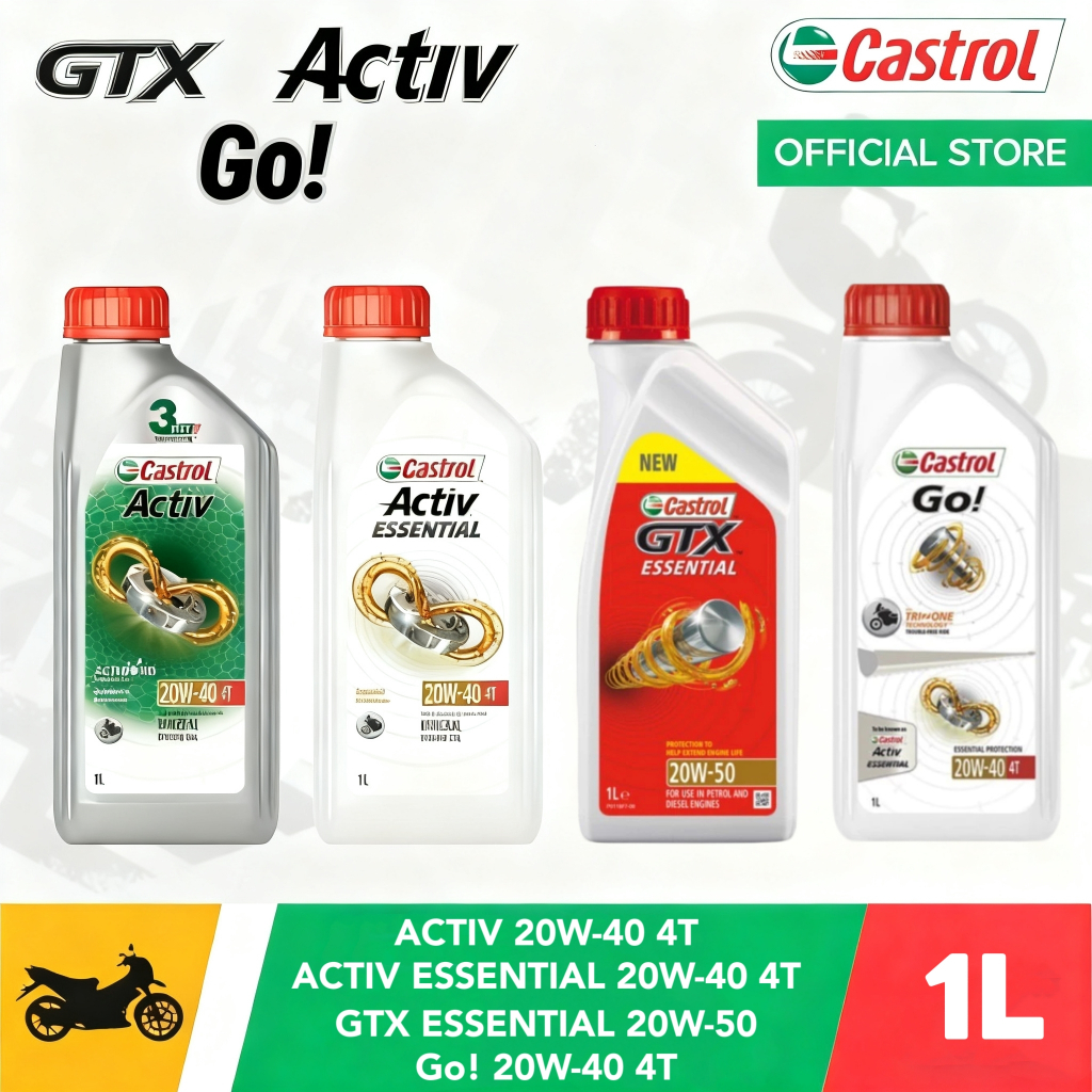 Castrol Motorcycle Oil 1L ACTIV 20W-40 4T/GO! 20W-40 4T/GTX 20W-50 ...