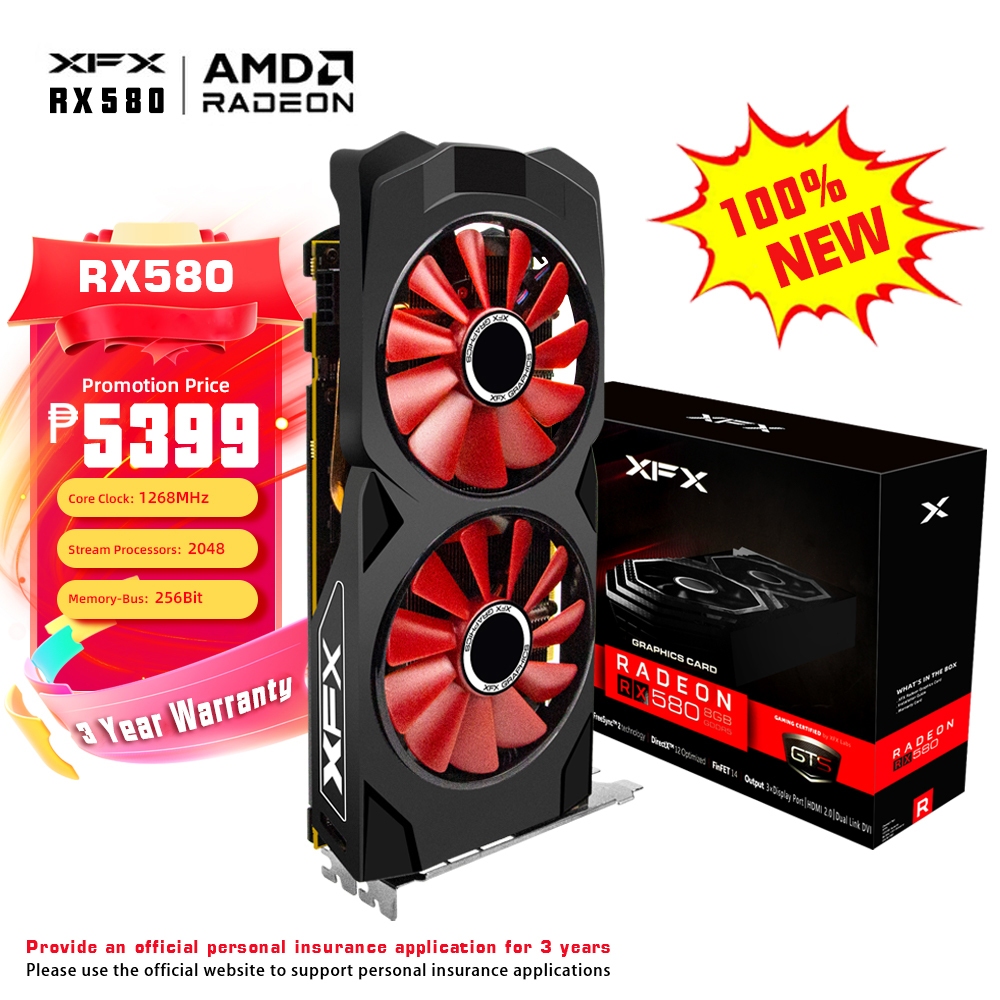 XFX 100% NEW RX580 8GB Graphics Card GDDR5 2048 AMD GPU With Original ...