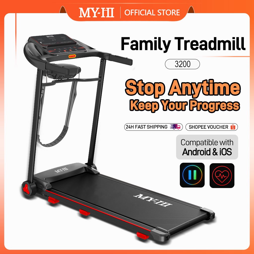 MY-HI Foldable Treadmill with Pulse Monitor Bluetooth Speaker USB MP3 ...