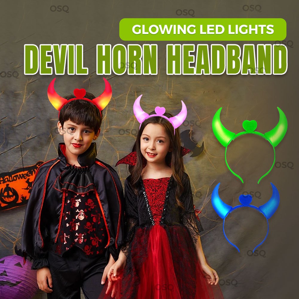 OSQ Luminous Glowing LED Devil Horn Headband For Halloween Party ...
