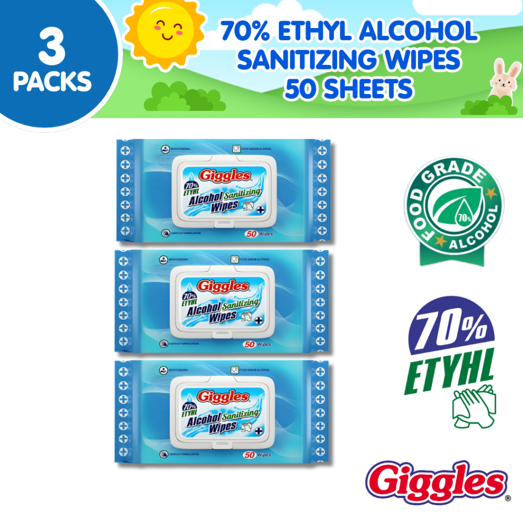 Giggles 70% Ethyl Alcohol Sanitizing Wipes 50 Sheets (3 packs ...