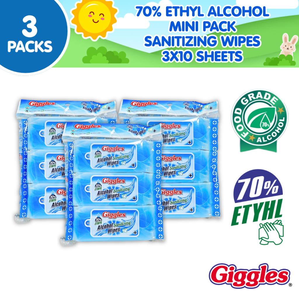 Giggles 70% Ethyl Alcohol Mini Pack Sanitizing Wipes 3x10 Sheets (3 ...