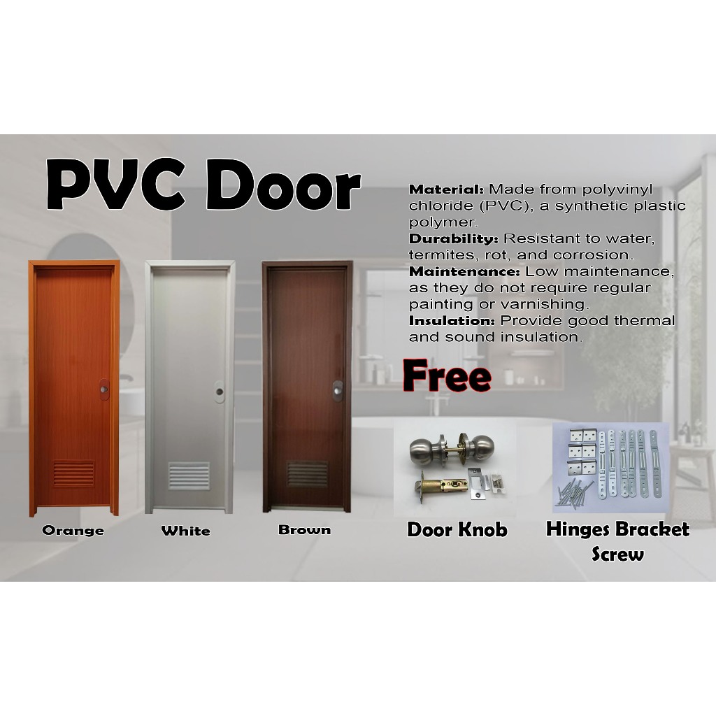 PVC Bathroom Door, Includes Free Door Frame, Hinges, and Ventilation ...