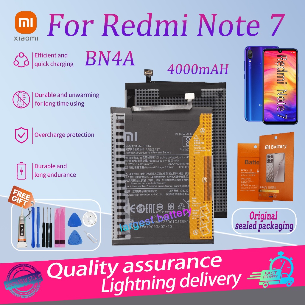 APEXBATT Orginal New 4000mAh BN4A Battery For Xiaomi Redmi Note 7 ...