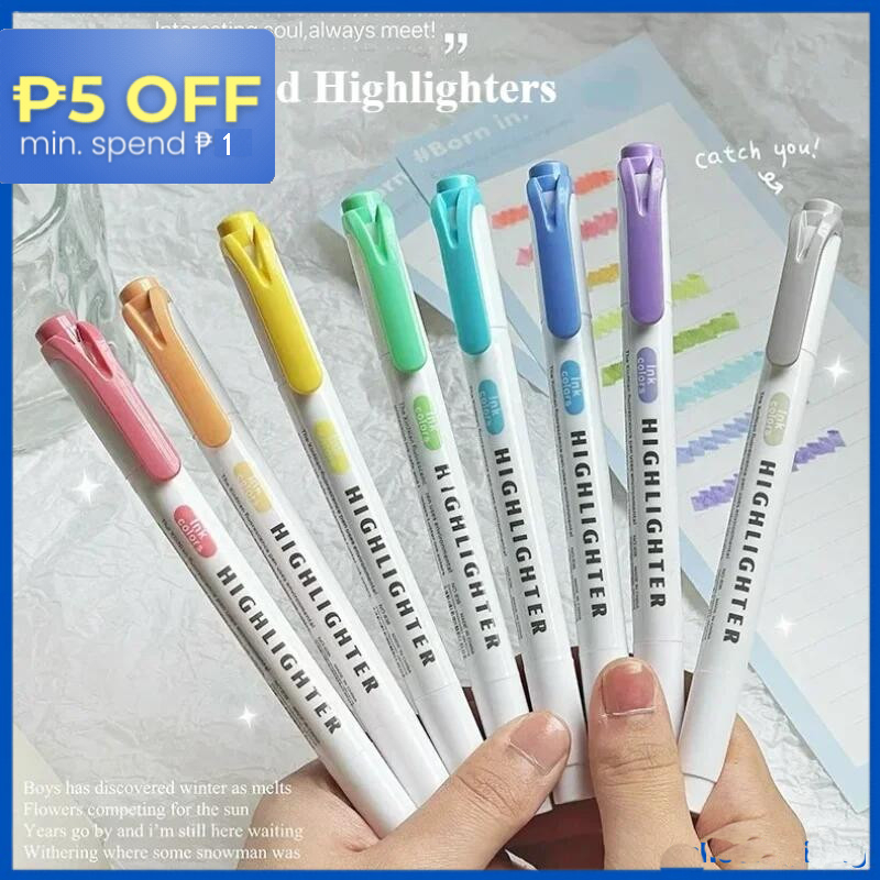 5 Pcs Double Ended Highlighters Set Pastel Markers For Students Notes ...