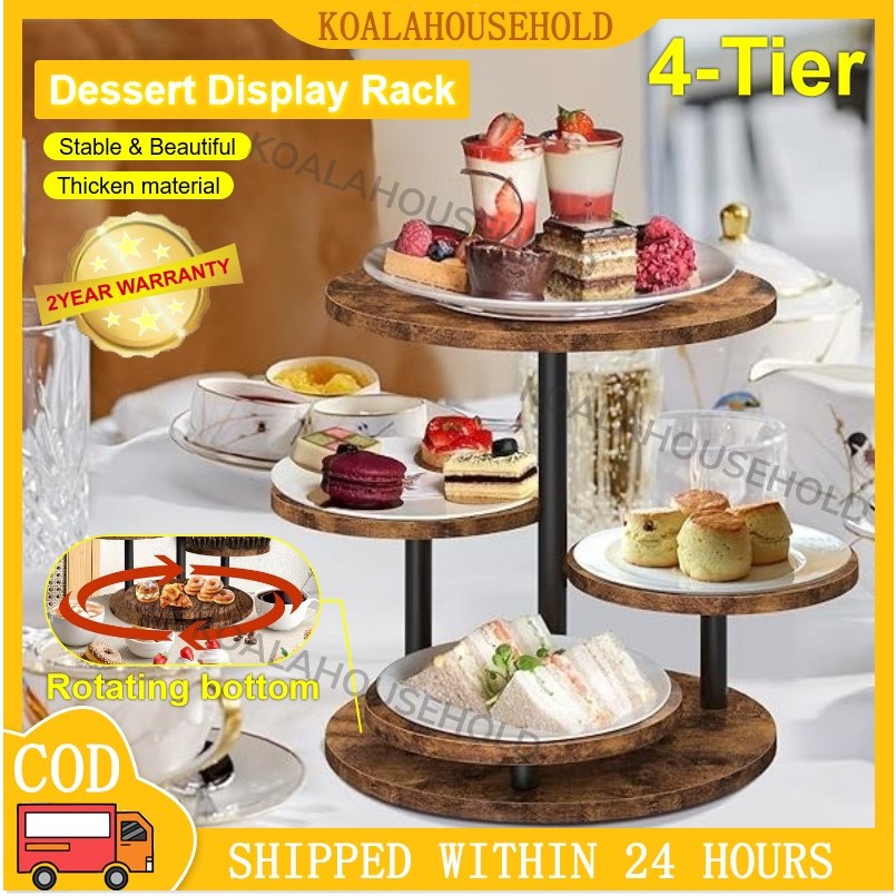 4 Tier Dessert Display Rack thicken wooden with rotating bottom food ...