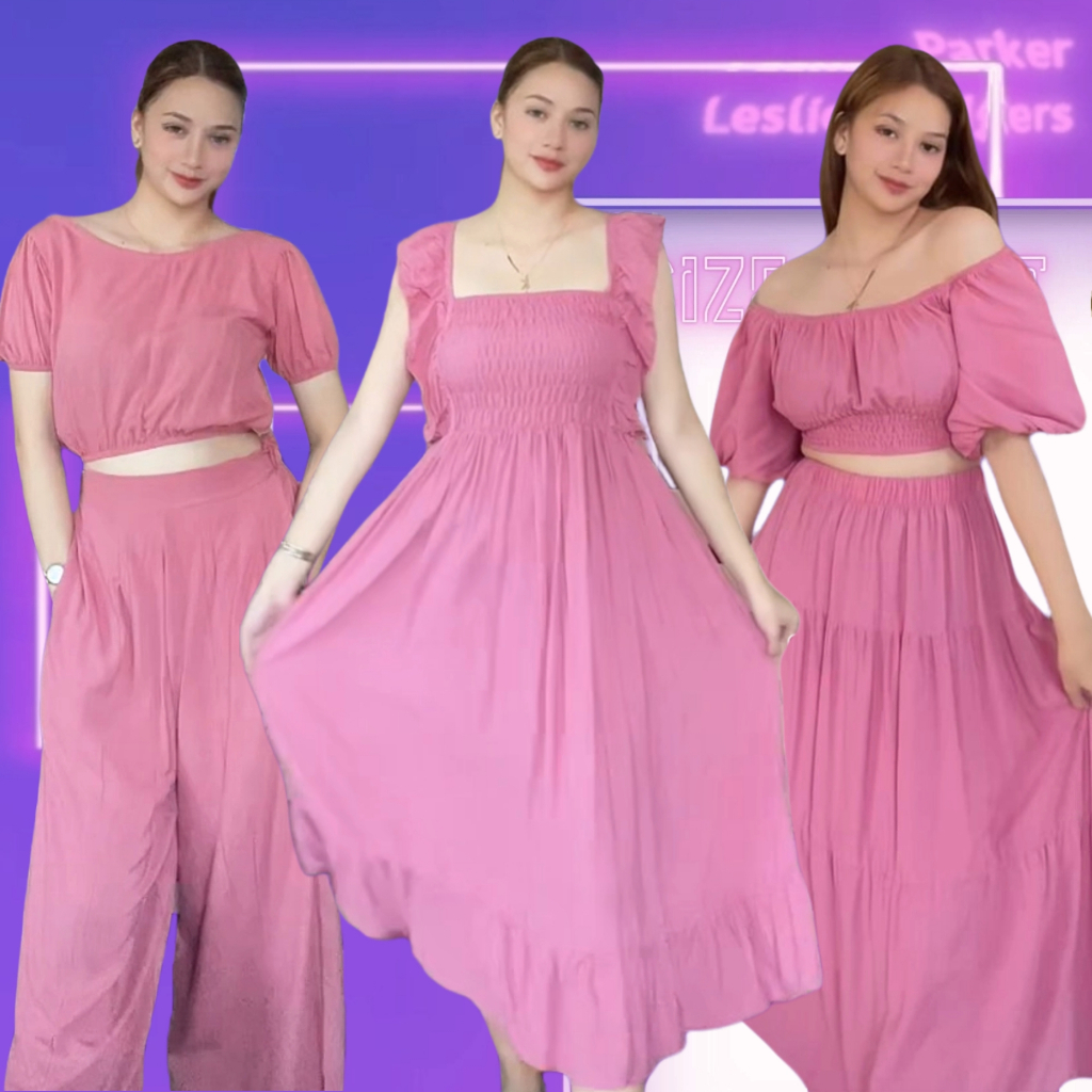 LATrends Pink Shades- Old Rose Blush Dresses and Coords Set | Shopee ...