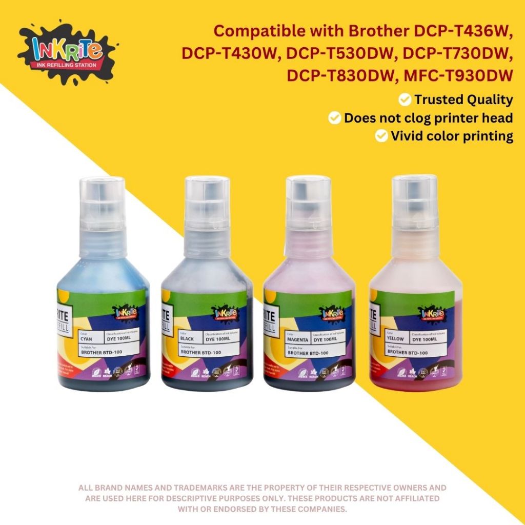 Inkrite Ink for Brother BTD100 Compatible Refill Ink, 100 ml | Shopee ...