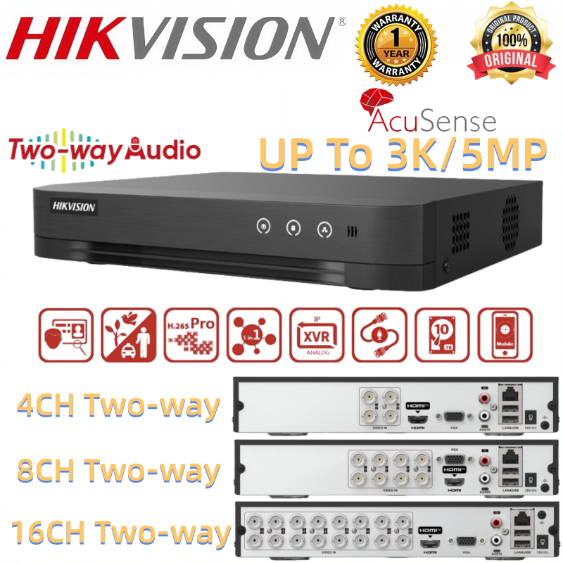 HIKVISION CCTV DVR AcuSense 3K/5MP Lite HDTVI Two Way Audio 1 SATA ...