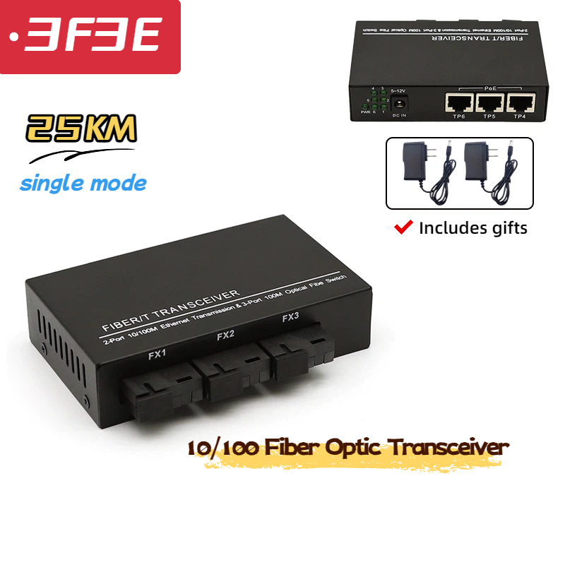 100M 3 optical 3 electrical single mode optical to electrical converter ...