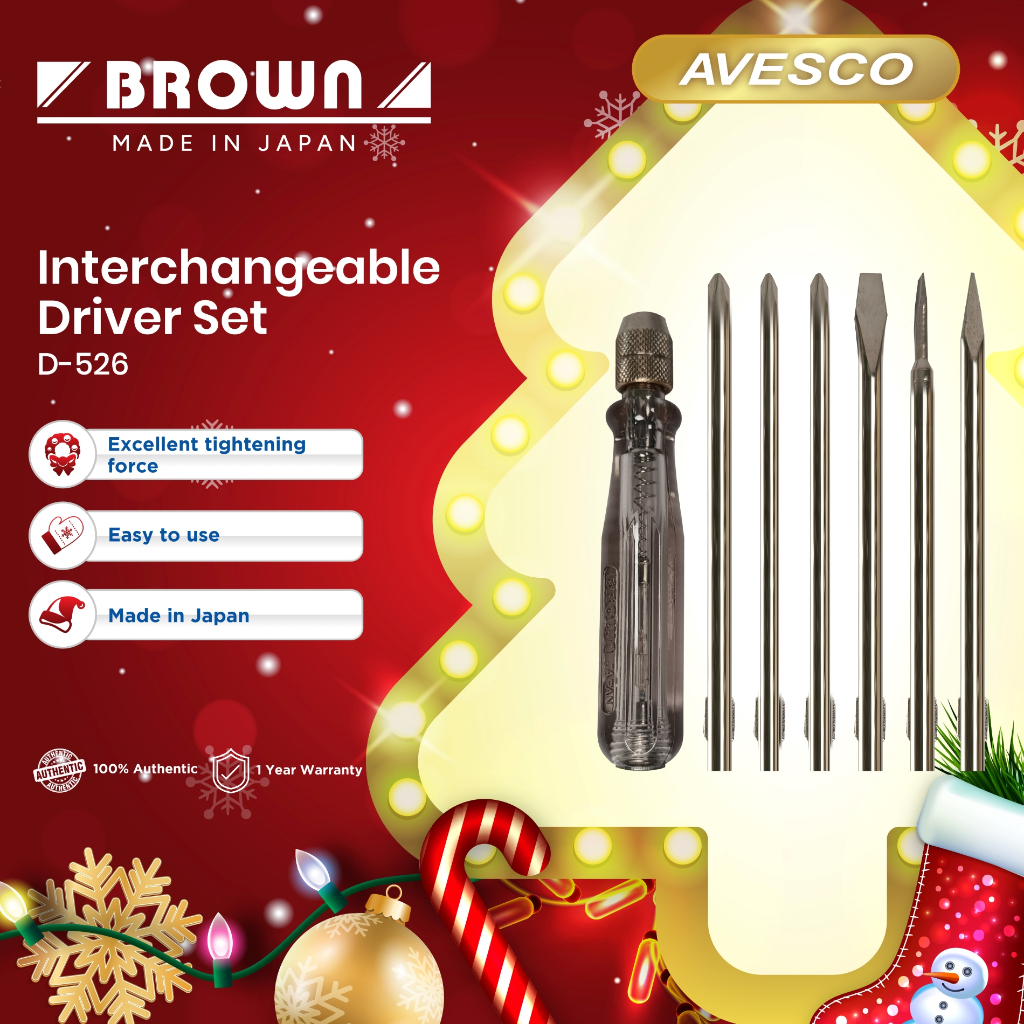 Brown Tools Interchangeable Screwdriver Set D-526 | Ribbed Plastic Grip ...