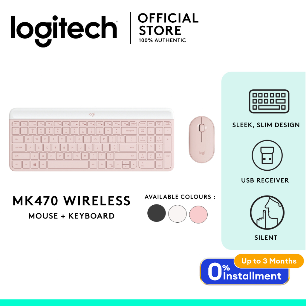 Logitech MK470 Slim Wireless Keyboard & Mouse Combo Nano Receiver, Low ...