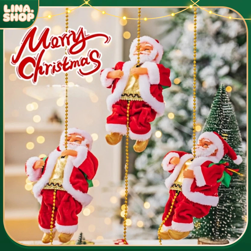 LINA Christmas Electric Singing Swing Santa Claus Dolls Climbing Rope ...