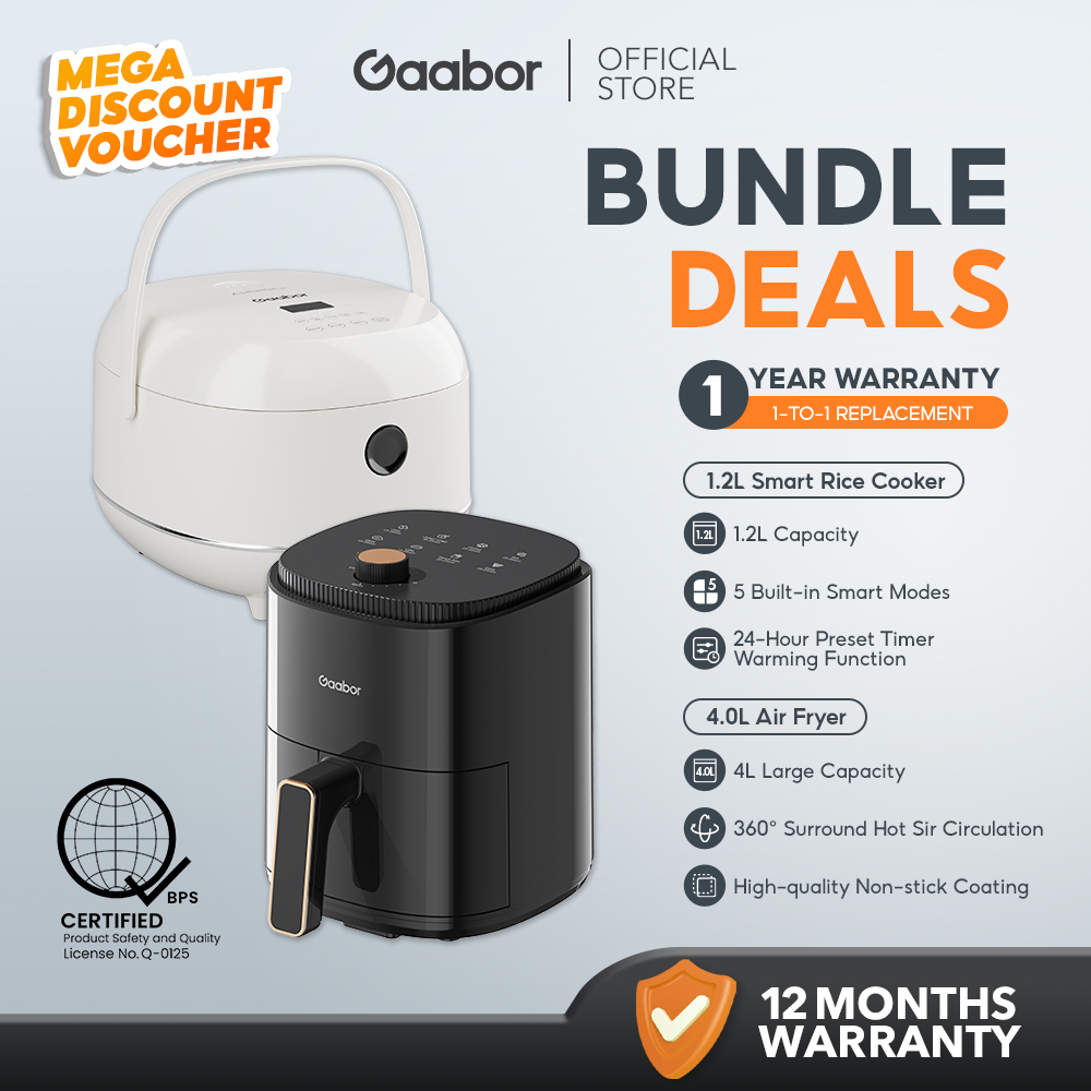 [Bundle] Gaabor 1.2L Smart Rice Cooker 24H Non-Stick + 4L Air Fryer ...