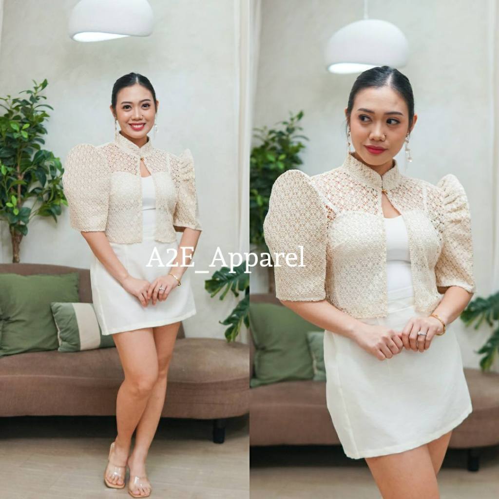 A2E | Lace Bolero | Modern Filipiniana Beige Gold Ecru Bolero | Shopee ...