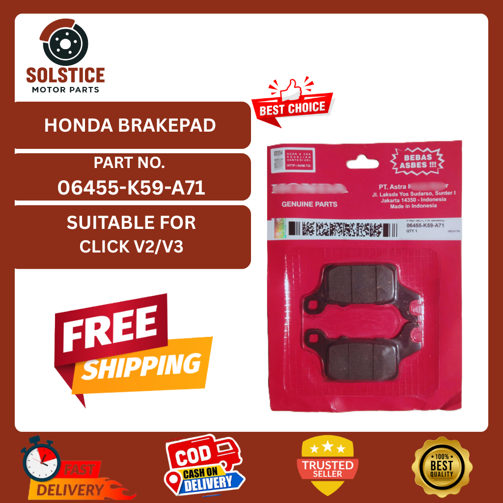 HONDA CLICK V2/V3 Front Brake Pad K59-A71 & Brake Shoe KZL-930 Set ...