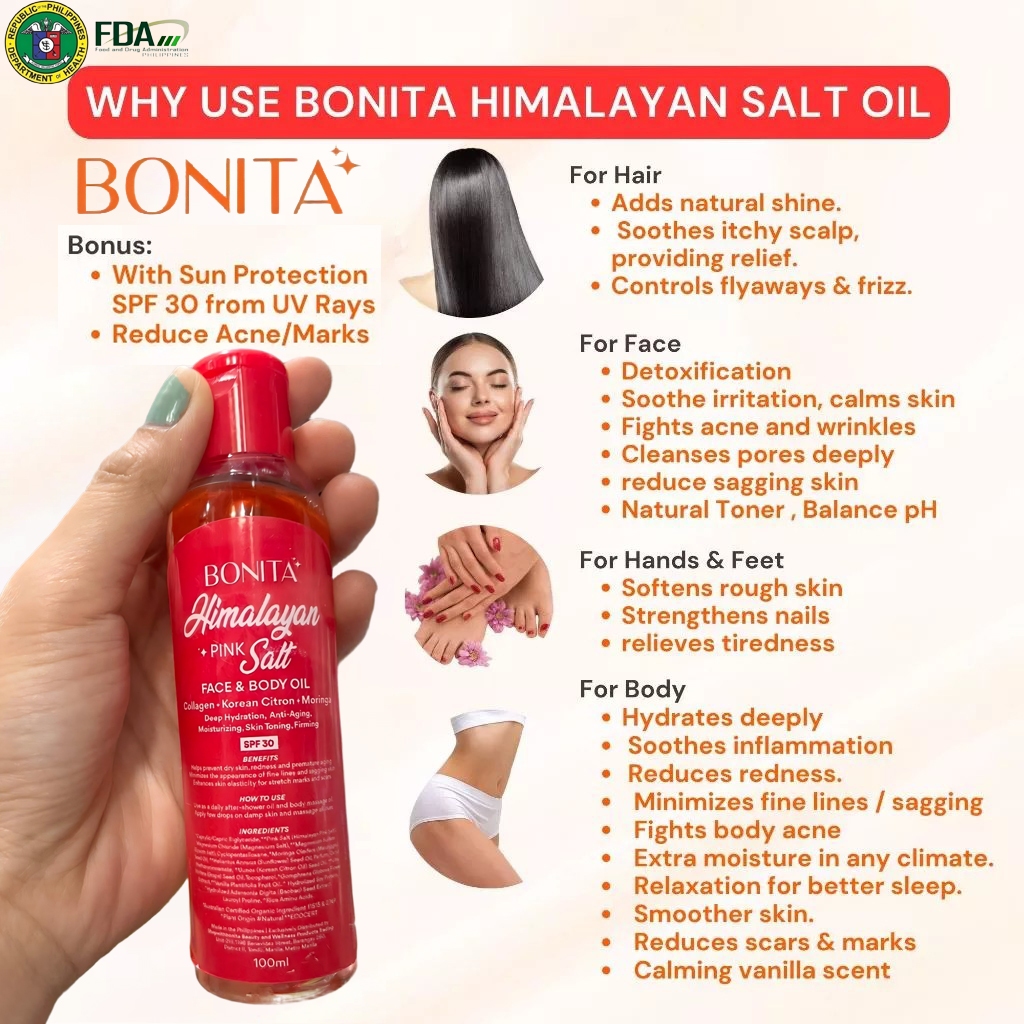 FDA Bonita Himalayan Pink Salt Original Body Oil - Para sa Mas Malinis ...