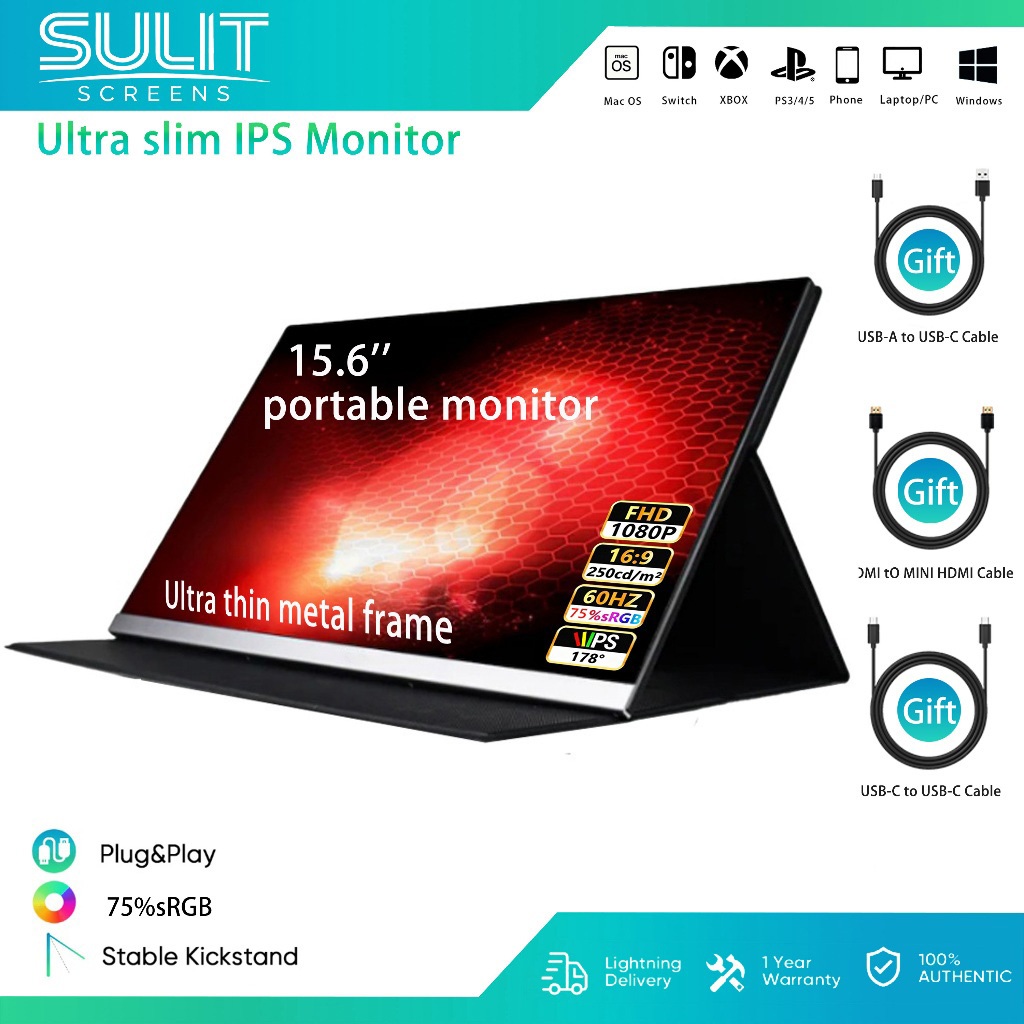 15.6'' Portable monitor Laptop Ultra thin borderless expansion screen ...