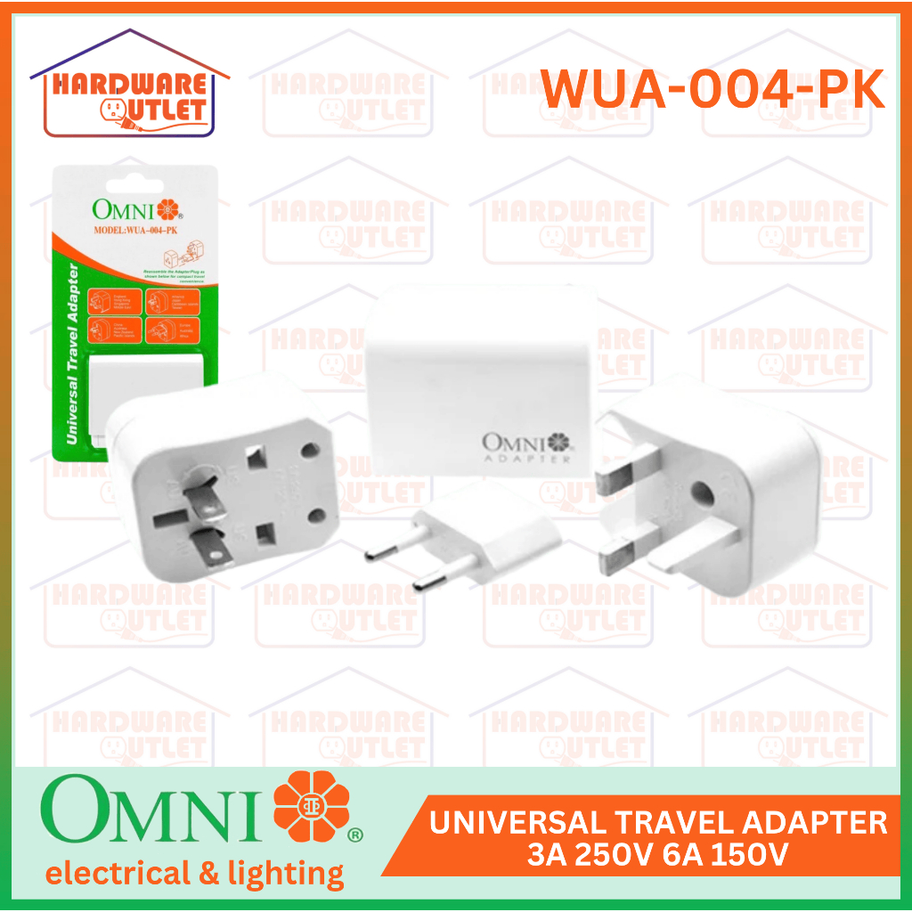 Omni Universal Travel Adapter 3A 250V 6A 150V WUA-004-PK | Shopee ...