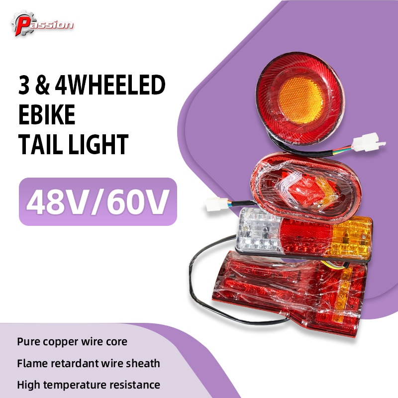 48V/60V LED Tail Light for 3 & 4-Wheel Electric Bike, Durable Rear Lamp ...