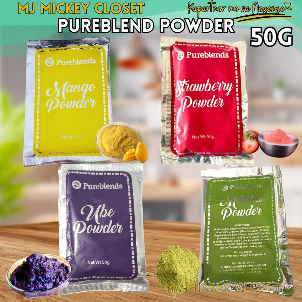 PUREBLENDS Matcha UBE MANGO STRAWBERRY Powder 50g | Shopee Philippines