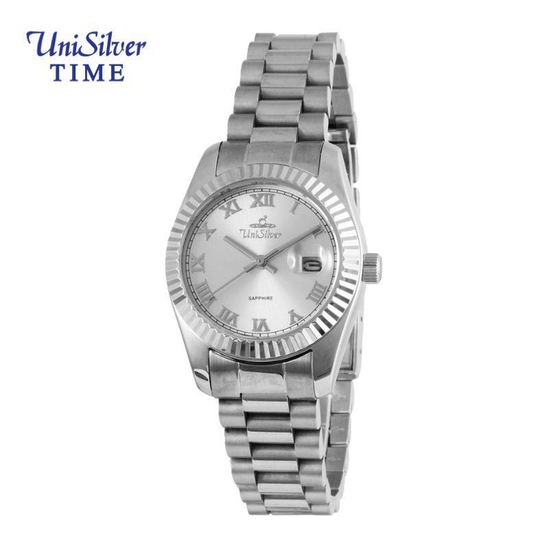 UniSilver TIME Women's Silver/White Sapphire Glass Analog Stainless ...