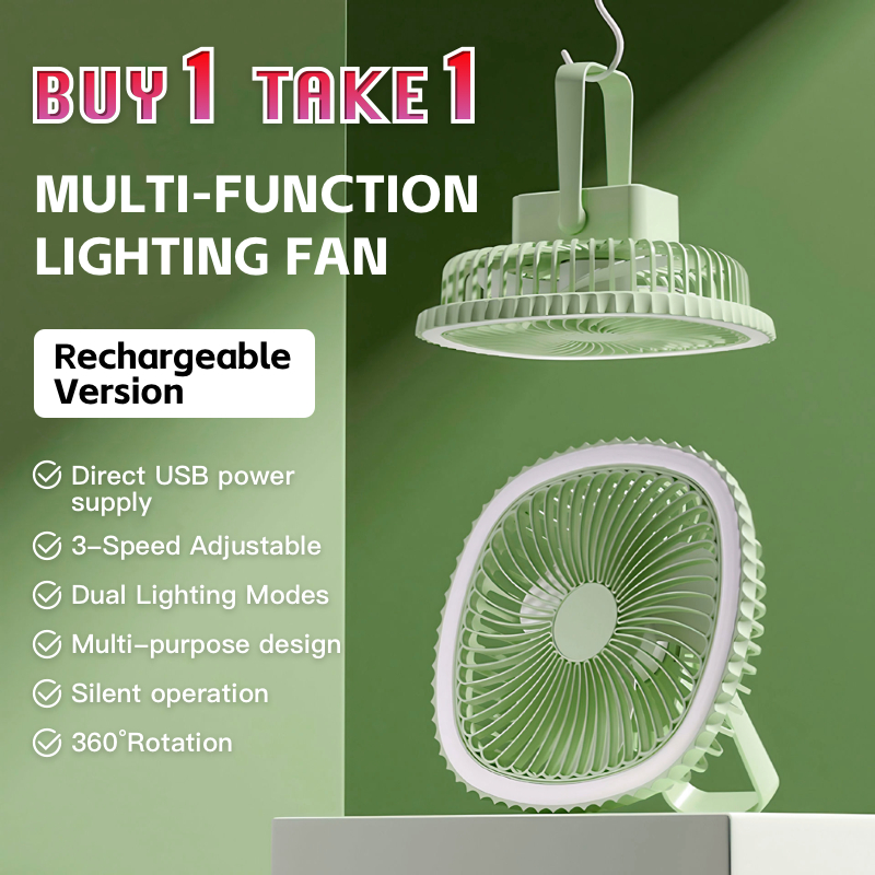 3 Speed USB Rechargeable LED Fan Light Portable for Camping Home Office ...